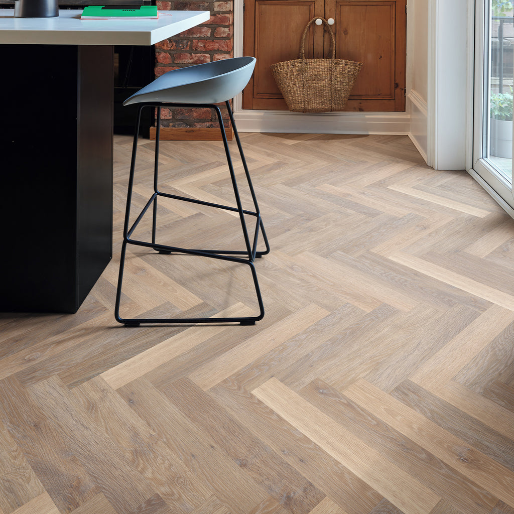 Karndean Knight Tile Gluedown LVT Flooring in Rose Washed Oak Herringb